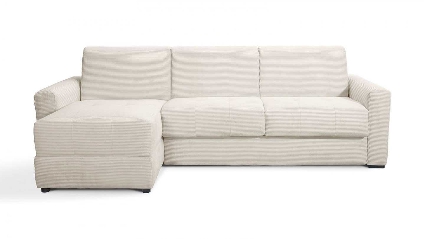 Canapé d'angle convertible réversible 5 places en velours côtelé beige ...