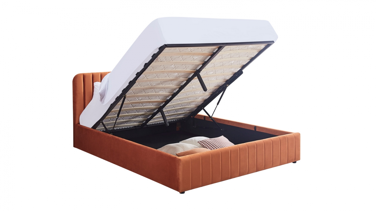 Lit coffre adulte 140x190 cm avec tête de lit capitonnée en velours ...