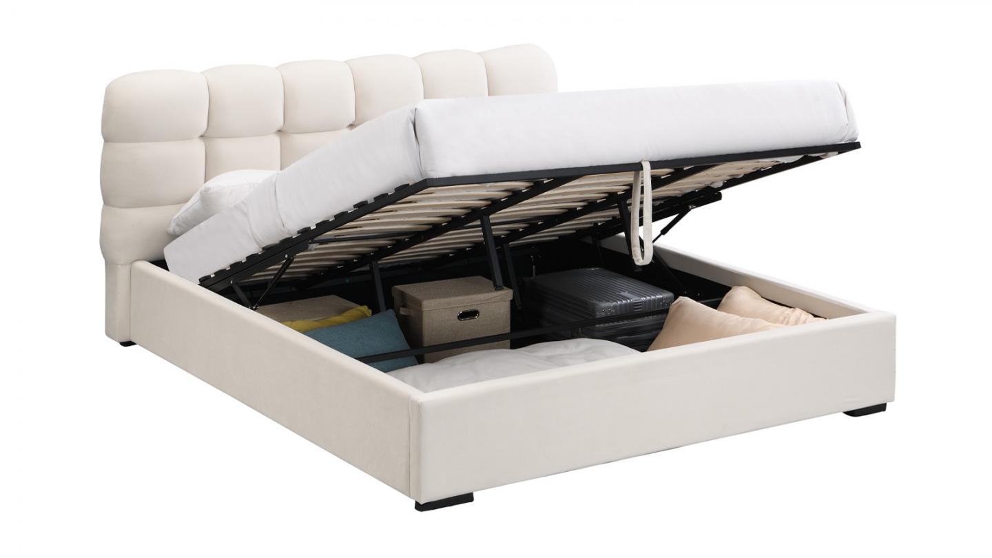 Lit coffre adulte 180x200 cm avec sommier et tête de lit capitonnée en ...