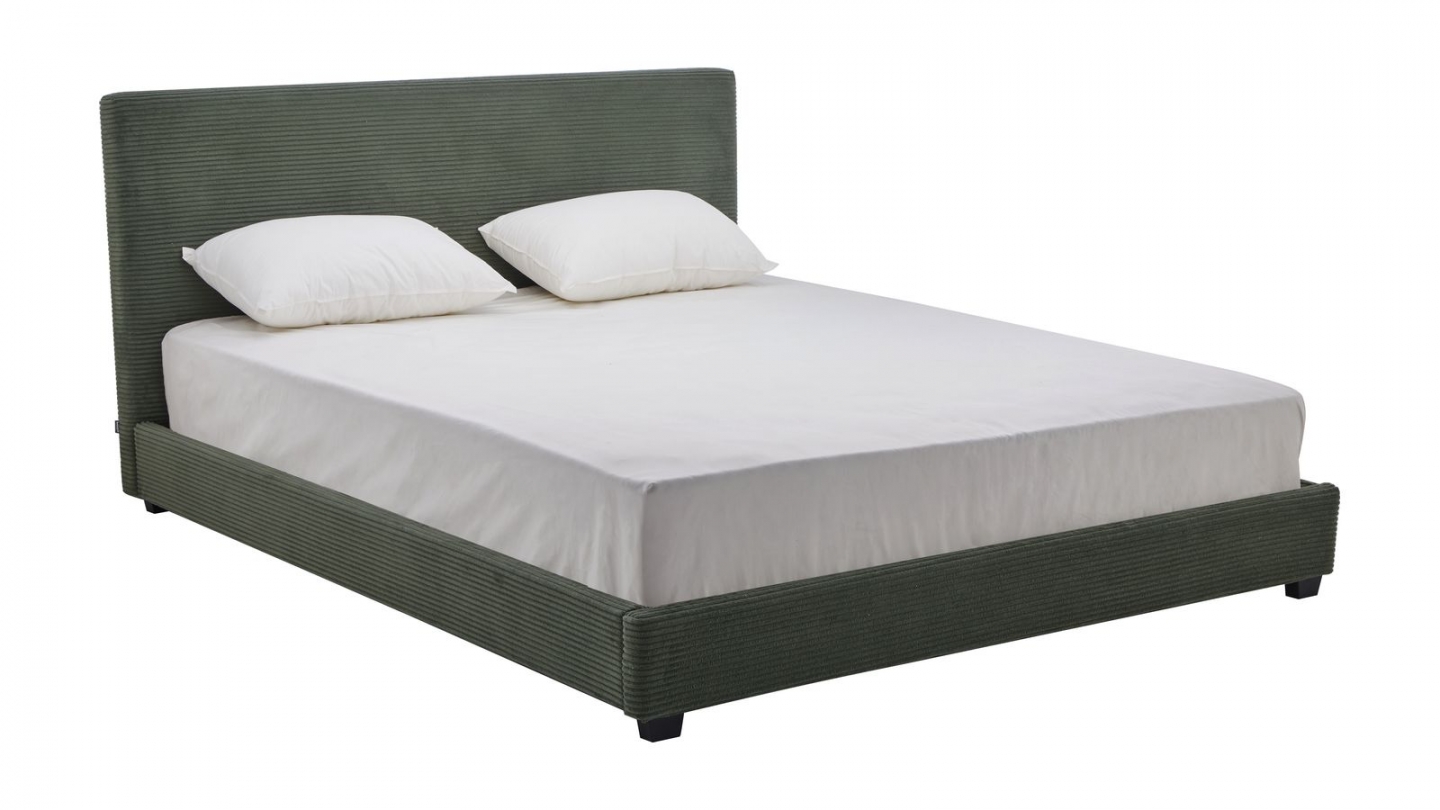 Lit adulte 140x190 cm avec tête de lit capitonnée en velours côtelé ...