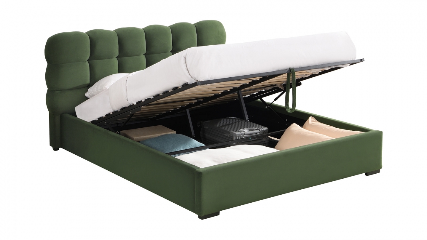 Lit coffre adulte 140x190 cm avec sommier et tête de lit capitonnée en ...