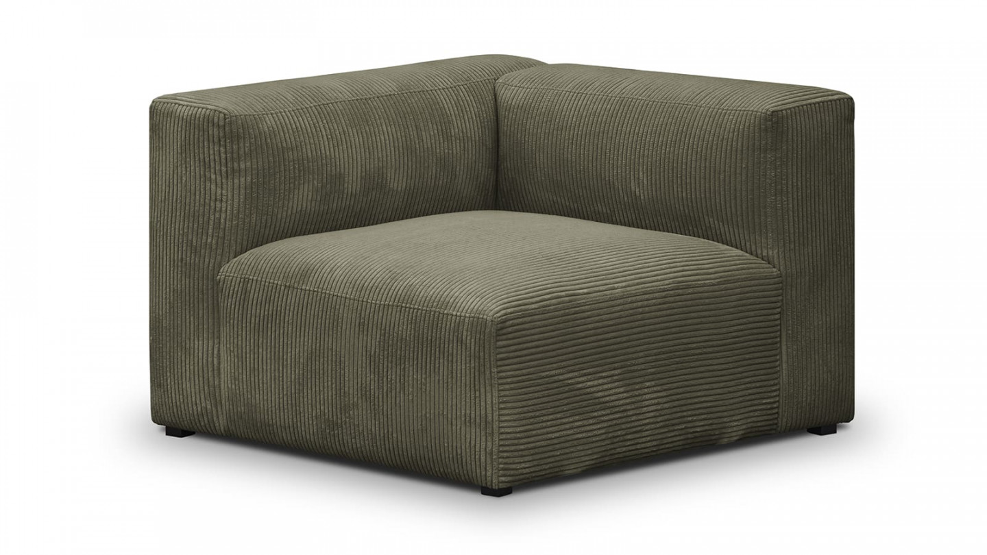 Chauffeuse d'angle à gauche modulable en velours côtelé vert kaki ...